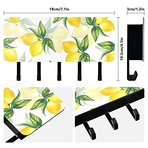 xigua Summer Lemon Key Holder for Wall with Mail Organizer & 5 Key Hooks Decorative Key and Mail Holder for Hallway Kitchen Office Farmhouse Decor,7.1" x 4.1" x 1.2"