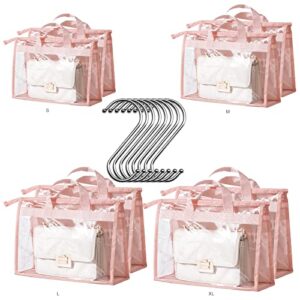 szxfmy 8 pack handbag storage organizer dust bags transparent purse storage bag organizer for closet with handle and zipper handbags bag (pink)