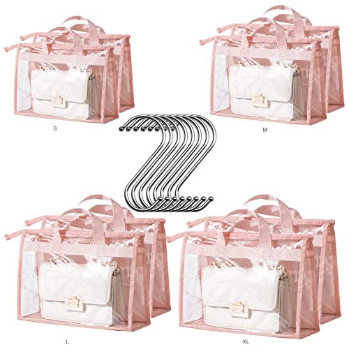 SZXFMY 8 Pack Handbag Storage Organizer Dust Bags Transparent Purse Storage Bag Organizer for Closet with Handle and Zipper Handbags Bag (Pink)