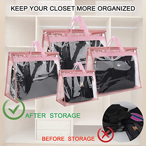 SZXFMY 8 Pack Handbag Storage Organizer Dust Bags Transparent Purse Storage Bag Organizer for Closet with Handle and Zipper Handbags Bag (Pink)