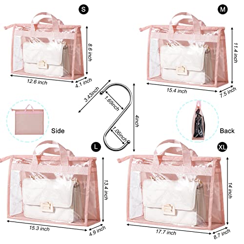 SZXFMY 8 Pack Handbag Storage Organizer Dust Bags Transparent Purse Storage Bag Organizer for Closet with Handle and Zipper Handbags Bag (Pink)