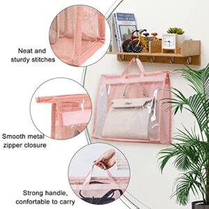 SZXFMY 8 Pack Handbag Storage Organizer Dust Bags Transparent Purse Storage Bag Organizer for Closet with Handle and Zipper Handbags Bag (Pink)