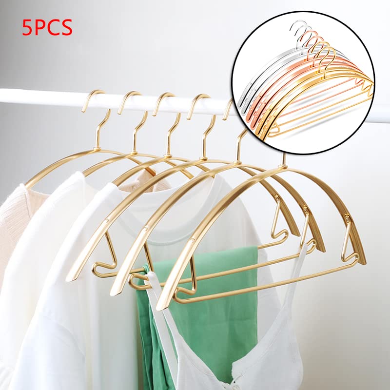 5PCS Clothes Hangers, No Shoulder Bumps Suit Hangers, No Mark Non-Slip Aluminum Alloy T-Shirt Hanger, Space Saving Rounded Hangers for Coat, Sweater, Jackets, Pants (2.0 cm, Gold)