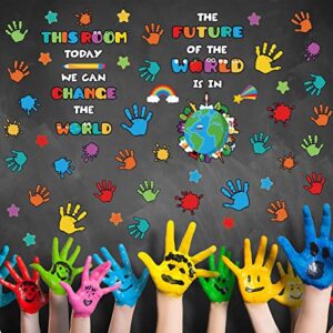 82 Pcs Motivational Classroom Bulletin Board Set Classroom Decoration Elementary Classroom Decor for Pre School Elementary and Middle School Teacher Educational Wall Decor Kids Hands Star Cutouts