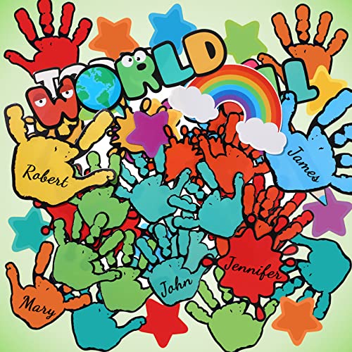 82 Pcs Motivational Classroom Bulletin Board Set Classroom Decoration Elementary Classroom Decor for Pre School Elementary and Middle School Teacher Educational Wall Decor Kids Hands Star Cutouts