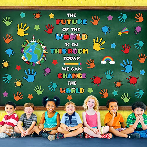 82 Pcs Motivational Classroom Bulletin Board Set Classroom Decoration Elementary Classroom Decor for Pre School Elementary and Middle School Teacher Educational Wall Decor Kids Hands Star Cutouts