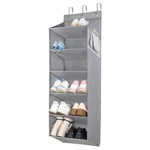 univivi over the door shoe organizer hanging shoes rack with 6 deep pockets for 12 pairs, shoe hanger closet storage for sneakers, boots, grey