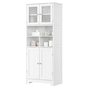 horstors tall bathroom cabinet, freestanding storage cabinet with glass doors and adjustable shelf, modern linen for bathroom, living room, kitchen, white, 23.6" l x 11.8" d 58" h