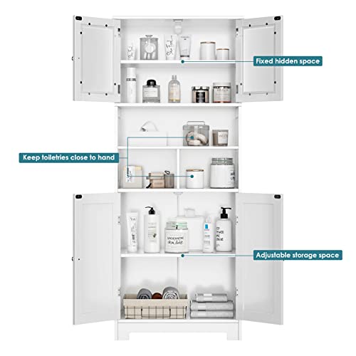 HORSTORS Tall Bathroom Cabinet, Freestanding Storage Cabinet with Glass Doors and Adjustable Shelf, Modern Linen for Bathroom, Living Room, Kitchen, White, 23.6" L x 11.8" D 58" H