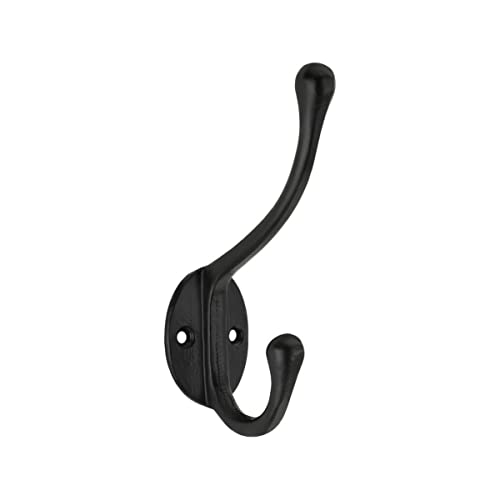 Neighbours Lane 10 Pack Dual Coat Hooks Wall Mounted with Screws Double Hooks Utility Black No Rust Hooks for Coat, Scarf, Bag, Towel, Key, Cap, Cup, Hat, Black Finish Medium