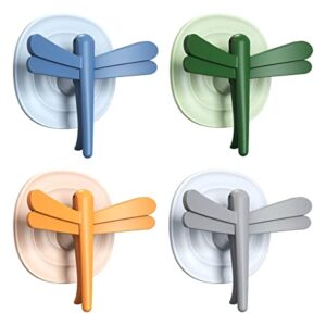 bobowings small plastic adhesive hooks, 22lb(max) cut dragonfly multifunction removable decorative self adhesive hooks for painted walls, 4 pack mix color