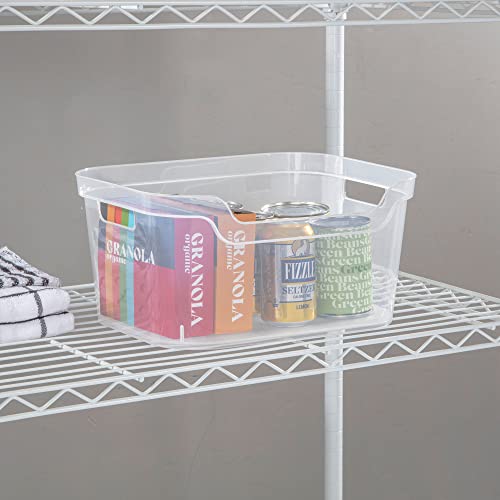 Sterilite 7 x 11 x 14.25 Inch Polished Open Scoop Front Storage Bin with Comfortable Carry Through Handles for Household Organization, Clear (6 Pack)