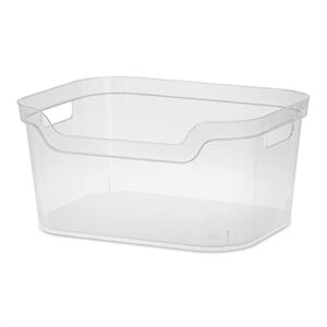 Sterilite 7 x 11 x 14.25 Inch Polished Open Scoop Front Storage Bin with Comfortable Carry Through Handles for Household Organization, Clear (6 Pack)