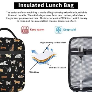 Oplp Cute Dogs Lunch Bag Puppy Pets Lunch Box Insulated Meal Bag Food Container for School Work Picnic Travel