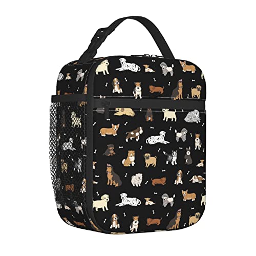 Oplp Cute Dogs Lunch Bag Puppy Pets Lunch Box Insulated Meal Bag Food Container for School Work Picnic Travel