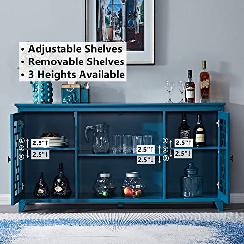 IINE'a 60 Inch Buffet Cabinet with Storage, Sideboard Buffet Cabinet, Accent Storage Cabinet, Buffet Table with 2 Doors and Adjustable Shelf for Entryway Kitchen Dining Room Living Room, Blue