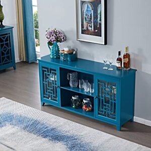 IINE'a 60 Inch Buffet Cabinet with Storage, Sideboard Buffet Cabinet, Accent Storage Cabinet, Buffet Table with 2 Doors and Adjustable Shelf for Entryway Kitchen Dining Room Living Room, Blue