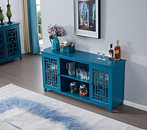 IINE'a 60 Inch Buffet Cabinet with Storage, Sideboard Buffet Cabinet, Accent Storage Cabinet, Buffet Table with 2 Doors and Adjustable Shelf for Entryway Kitchen Dining Room Living Room, Blue