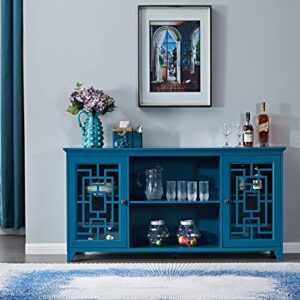 IINE'a 60 Inch Buffet Cabinet with Storage, Sideboard Buffet Cabinet, Accent Storage Cabinet, Buffet Table with 2 Doors and Adjustable Shelf for Entryway Kitchen Dining Room Living Room, Blue