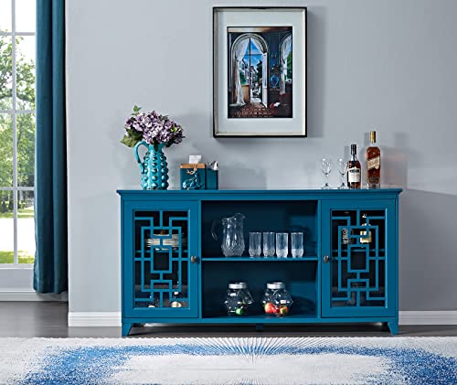 IINE'a 60 Inch Buffet Cabinet with Storage, Sideboard Buffet Cabinet, Accent Storage Cabinet, Buffet Table with 2 Doors and Adjustable Shelf for Entryway Kitchen Dining Room Living Room, Blue