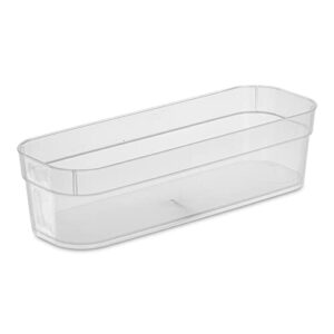 sterilite 13538608 narrow storage trays with sturdy banded rim and textured bottom for desktop and drawer organizing, clear (24 pack)