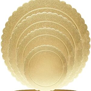 4 Pack Cake Boards Golden Round Cake Circles 6, 8, 10, 12 Inch Cake Base Cardboard, 1 of Each Size Set for Baking Cake, Gold