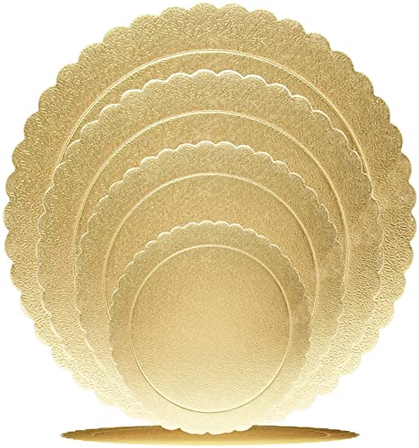 4 Pack Cake Boards Golden Round Cake Circles 6, 8, 10, 12 Inch Cake Base Cardboard, 1 of Each Size Set for Baking Cake, Gold