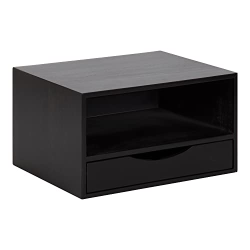 Kate and Laurel Hutton Modern Floating Shelf and Side Table, 12.5 x 10 x 7, Black, Modern Minimalist Floating End Table for Storage and Display with Bold Finish