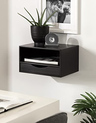 Kate and Laurel Hutton Modern Floating Shelf and Side Table, 12.5 x 10 x 7, Black, Modern Minimalist Floating End Table for Storage and Display with Bold Finish