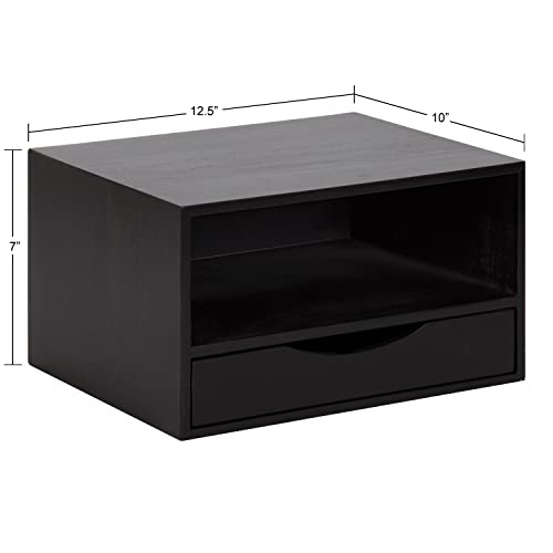 Kate and Laurel Hutton Modern Floating Shelf and Side Table, 12.5 x 10 x 7, Black, Modern Minimalist Floating End Table for Storage and Display with Bold Finish