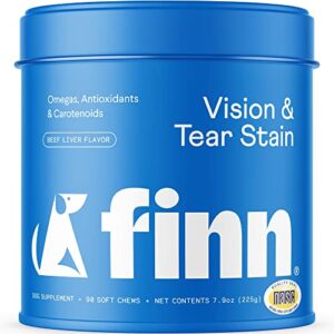 finn vision & tear stain support for dogs - lutein, beta-carotene, and tear stain defense