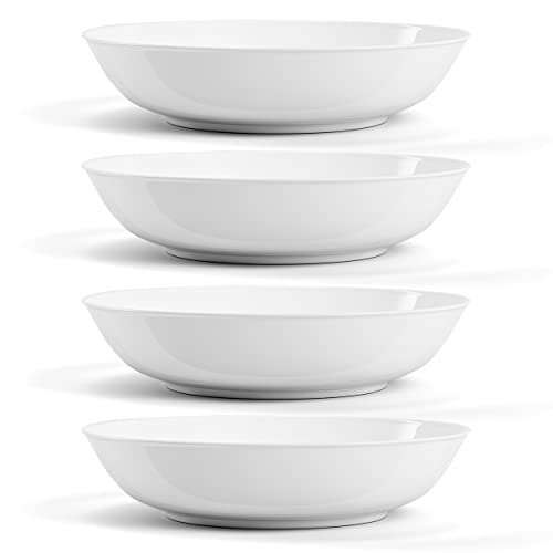 Maison Neuve Premium Porcelain White Dinner Bowls [Set of 4]- 29oz Dinnerware Kitchen Bowls For Soups, Noodles, Pasta, Salad, Cereal, Desserts- Durable Dishwasher-Safe 8.25” Serving Bowls- Super White