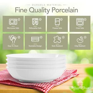 Maison Neuve Premium Porcelain White Dinner Bowls [Set of 4]- 29oz Dinnerware Kitchen Bowls For Soups, Noodles, Pasta, Salad, Cereal, Desserts- Durable Dishwasher-Safe 8.25” Serving Bowls- Super White