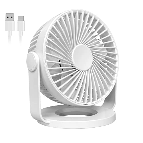 CML USB Desk Fan, 5 Inch Mini Personal Fan with 4 Speeds Brushless Motor, 360° Rotate Quiet Portable Cooling Table Fan for Home, Office, Desktop, Camping, Travel, Dorm, White