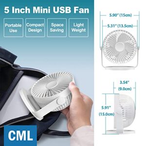 CML USB Desk Fan, 5 Inch Mini Personal Fan with 4 Speeds Brushless Motor, 360° Rotate Quiet Portable Cooling Table Fan for Home, Office, Desktop, Camping, Travel, Dorm, White