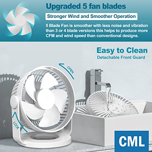 CML USB Desk Fan, 5 Inch Mini Personal Fan with 4 Speeds Brushless Motor, 360° Rotate Quiet Portable Cooling Table Fan for Home, Office, Desktop, Camping, Travel, Dorm, White