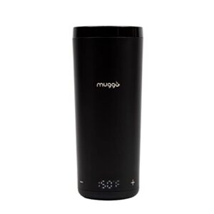 muggo 12 oz self-heating coffee mug, temperature control travel mug, black portable heated coffee mug with leak-proof lid & 3-hour battery life