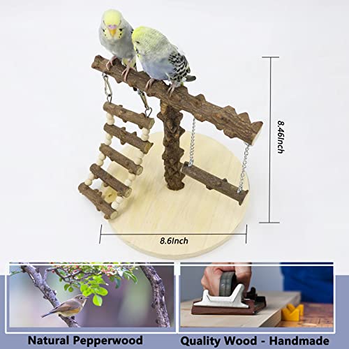 VIEDZMY Bird Toys Parrots Wooden Stand Playground, Bird Perch with Climb Swing Ladders for Parakeets, Lovebirds, and Parrotlets – Small