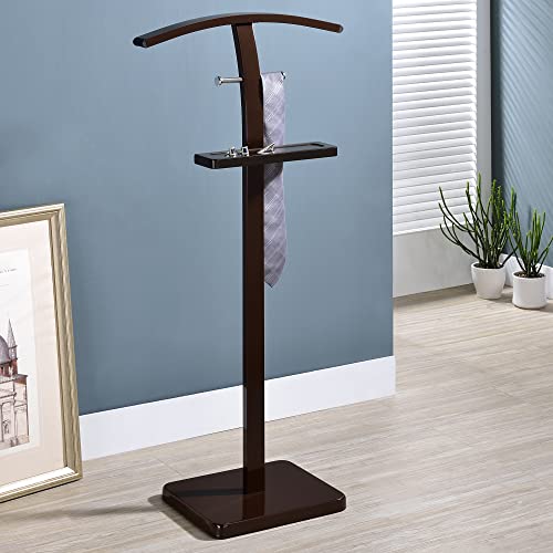 Kings Brand Furniture - Freestanding Clothing Valet Rack Stand, Walnut/Chrome