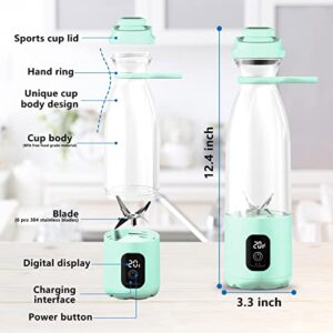 Blender for Smoothies, 300W Portable Blender with Pulse Technology and USB Magnetic Charging, KOBWA 20oz Personal Size Blender with a Removable Travel Bottle for Shakes,Ice, Frozen Fruit,Nuts(Light Blue, Bravo) (BravoS, Blue)