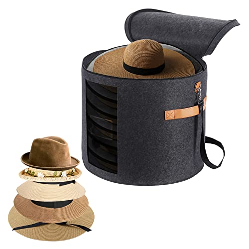 Large Hat Storage Box 19'' Hat Box for Large Hats, Hat Boxes for Women Storage Large Round Hat Boxes for Men Foldable Storage Box with Lid Felt Stuffed Animal Toy Storage Bin with Lid, Dark Gray