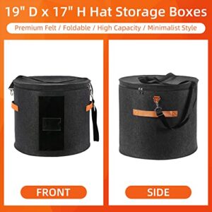 Large Hat Storage Box 19'' Hat Box for Large Hats, Hat Boxes for Women Storage Large Round Hat Boxes for Men Foldable Storage Box with Lid Felt Stuffed Animal Toy Storage Bin with Lid, Dark Gray