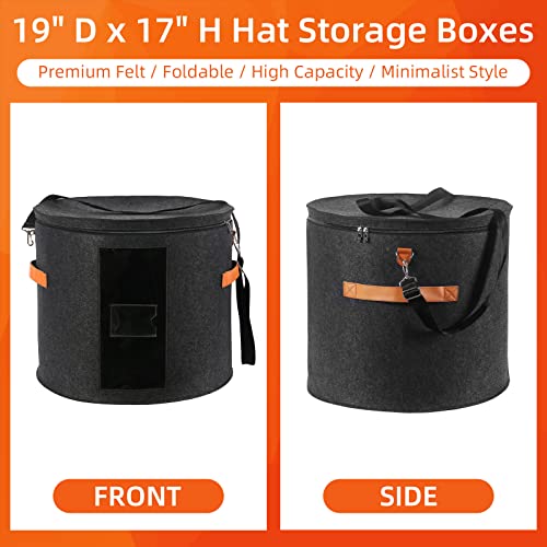 Large Hat Storage Box 19'' Hat Box for Large Hats, Hat Boxes for Women Storage Large Round Hat Boxes for Men Foldable Storage Box with Lid Felt Stuffed Animal Toy Storage Bin with Lid, Dark Gray