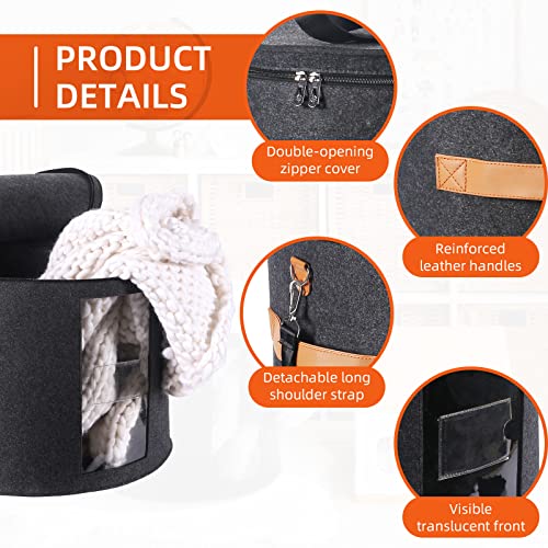 Large Hat Storage Box 19'' Hat Box for Large Hats, Hat Boxes for Women Storage Large Round Hat Boxes for Men Foldable Storage Box with Lid Felt Stuffed Animal Toy Storage Bin with Lid, Dark Gray