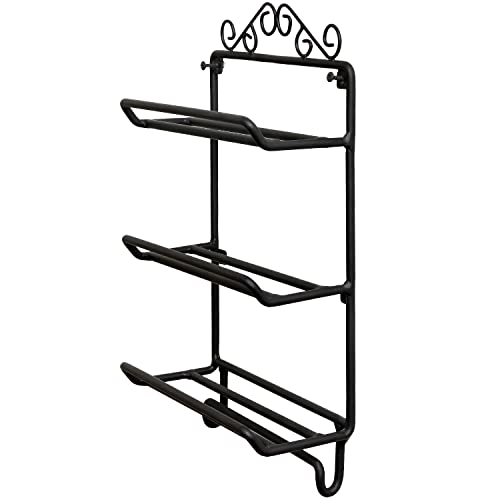 MyGift Wall Mounted Matte Black Metal Wine Rack with Vintage Scrollwork Design, Hanging 6 Bottle Wine Holder Display Rack, 2 Piece Set