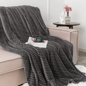 DaysU Striped Fleece Blanket, Soft Cozy Reversible Flannel Sherpa Throw Blanket for Couch, Thick Warm Fluffy Fuzzy Plush Large Queen Size Blanket for Bed, 1 Pack, 86" x 94", Grey