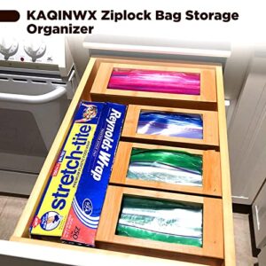 Bamboo Ziplock Bag Storage Organizer, KAQINWX Food Storage Bag Organizer for Kitchen Drawer with 21 Label Stickers & Removable Back, Suitable for Gallon, Quart & Snack Variety Size Bag