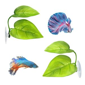 wishlotus betta leaf, 2 pack lightweight realistic betta leaf hammock double leaf design fish tank plant decoration for betta habitat aquarium decoration accessories (green)