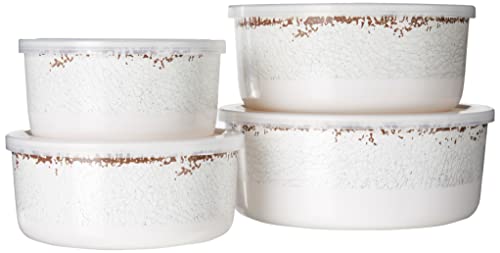 Gibson Home Mauna Melamine 8 Piece Nesting Food Storage Set W/PP Lid- 54OZ, 40OZ, 27OZ, 19OZ – Ice White (135400.08)