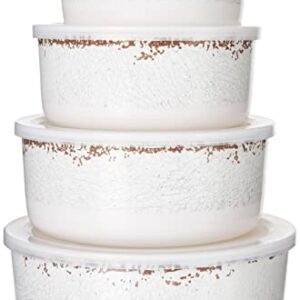 Gibson Home Mauna Melamine 8 Piece Nesting Food Storage Set W/PP Lid- 54OZ, 40OZ, 27OZ, 19OZ – Ice White (135400.08)